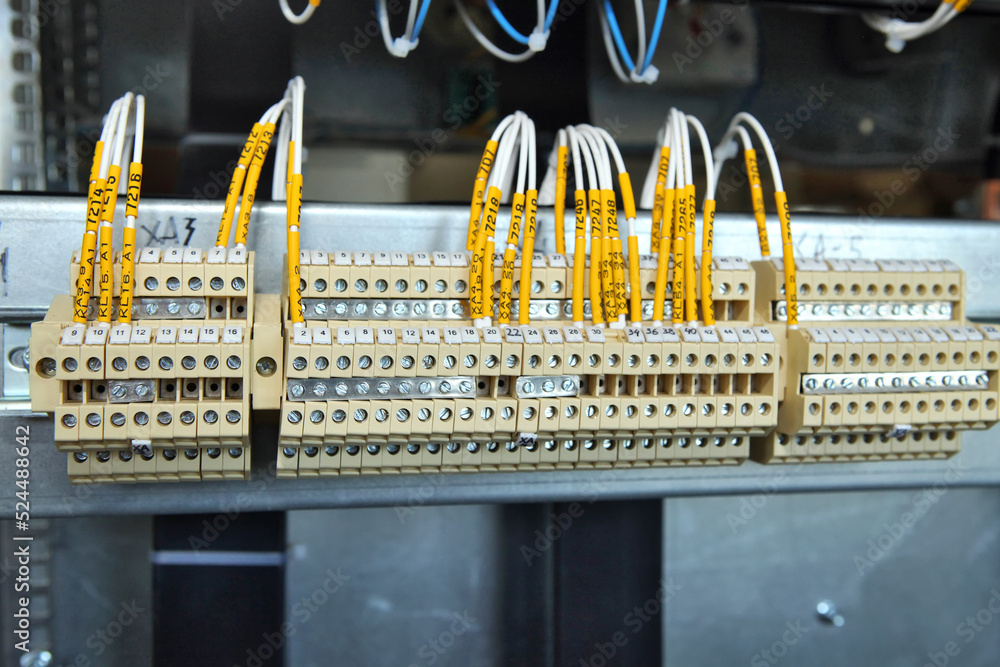 Electrician engineer work tester measuring voltage and current of power ...