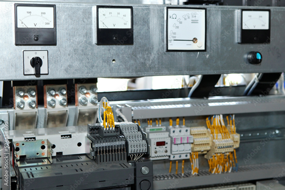 Electrician engineer work tester measuring voltage and current of power ...