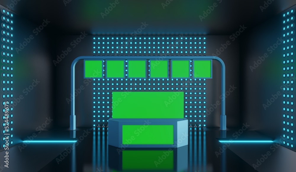 3d render, virtual stage with blank space. Virtual set studio. Stock ...