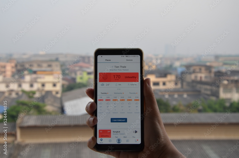 Dangerous levels of air pollution shown by AirVisual, made by the Swiss ...