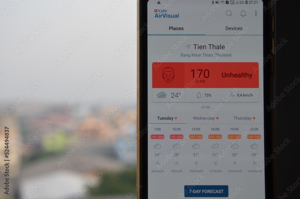 Dangerous levels of air pollution shown by AirVisual, made by the Swiss ...