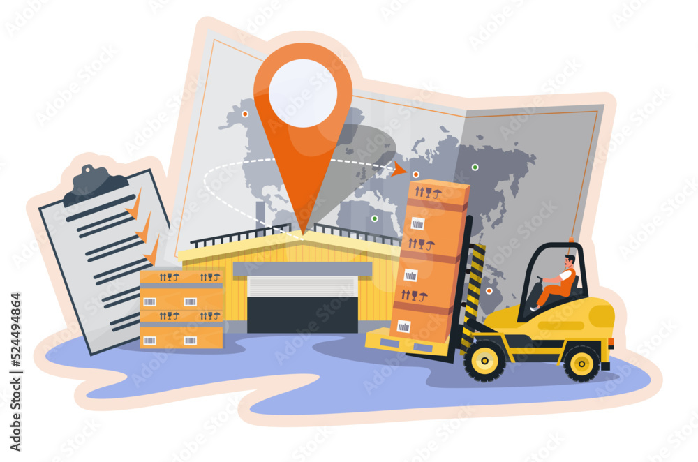 Commercial warehouse. Forklift. Global logistics. Delivery ...