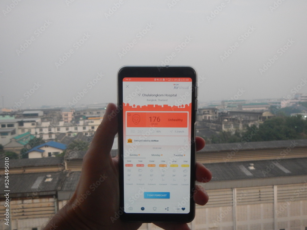 Dangerous levels of air pollution shown by AirVisual, made by the Swiss ...