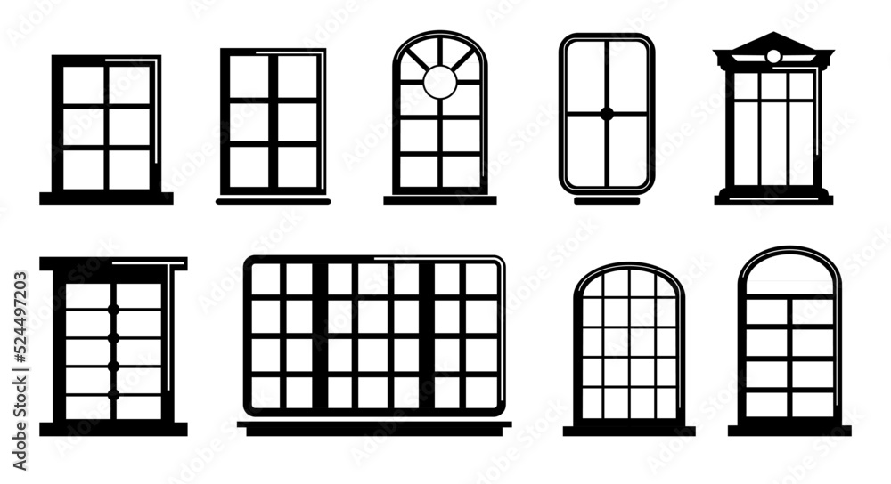 stock vector window icon set symbol in outline flat style. windows ...