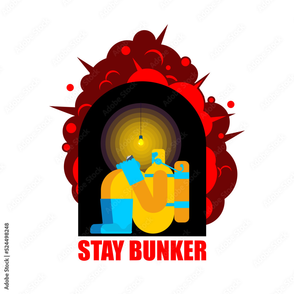 Stay in bunker. Man in Radiation protective suit in bunker from nuclear ...