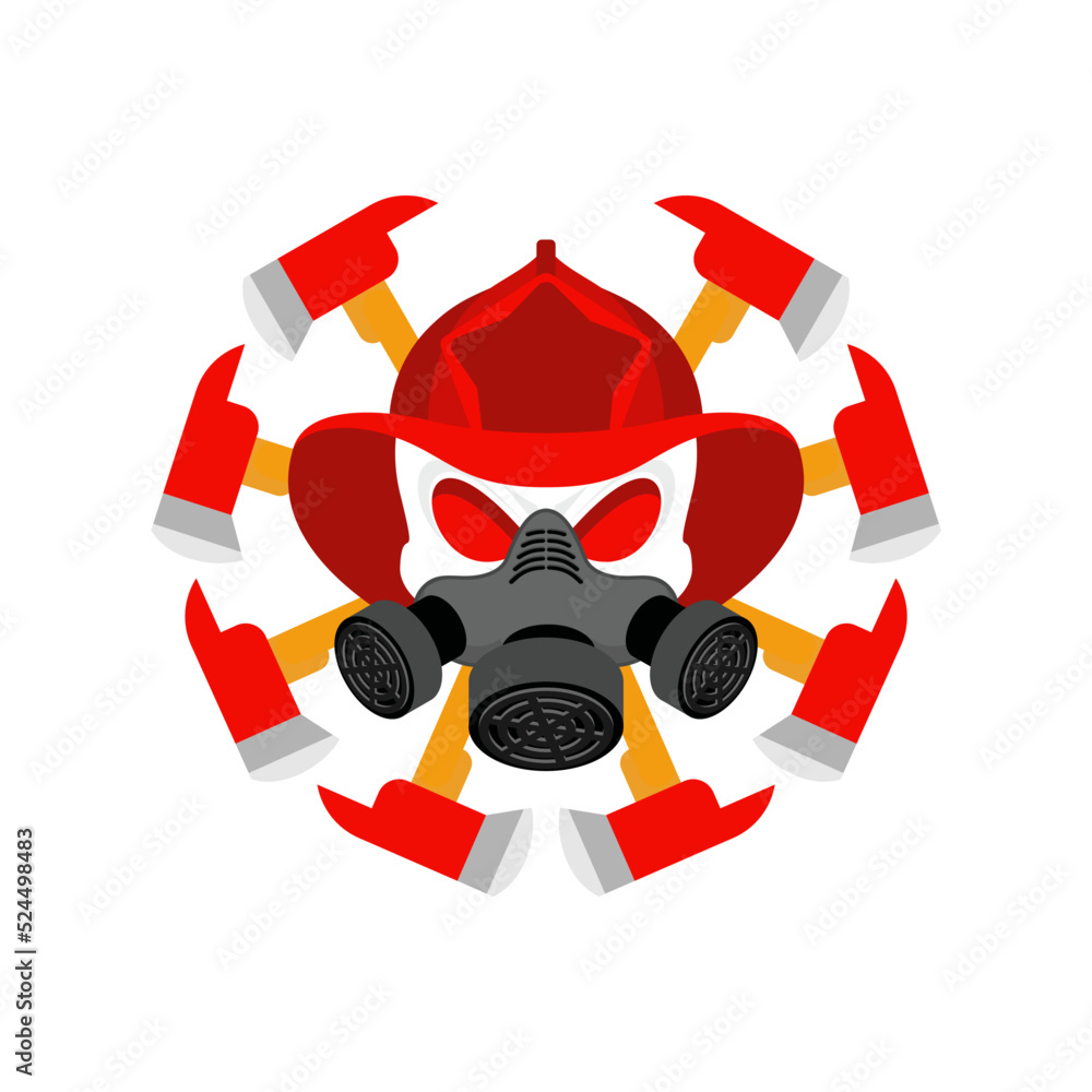 Firefighter Skull in helmet sign. Fire ax and flame. Fire department ...