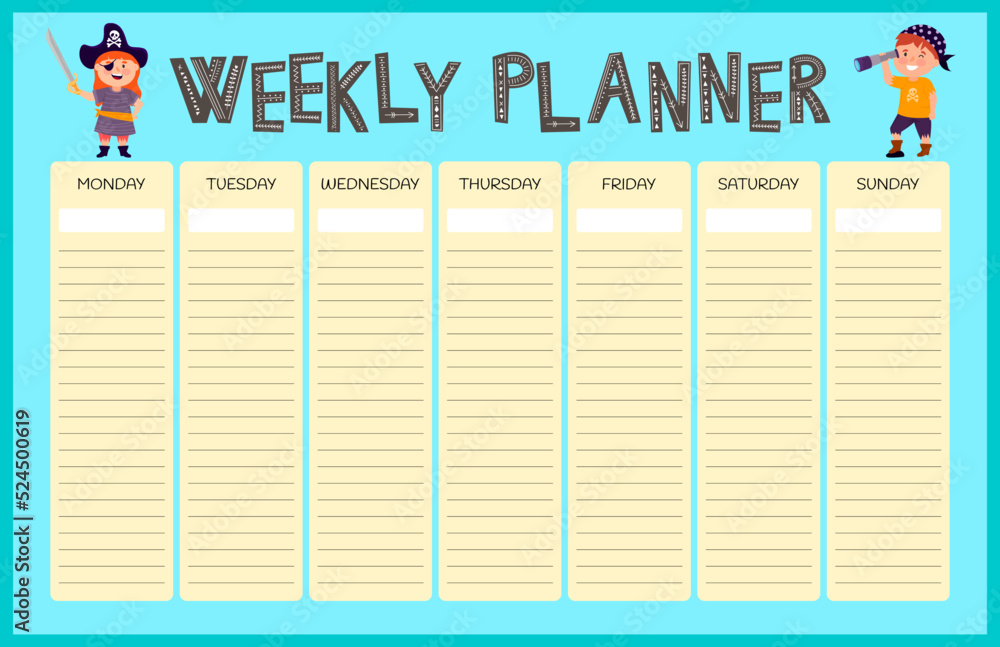 Vector set of weekly planner, to do list, note, wish list, goals ...