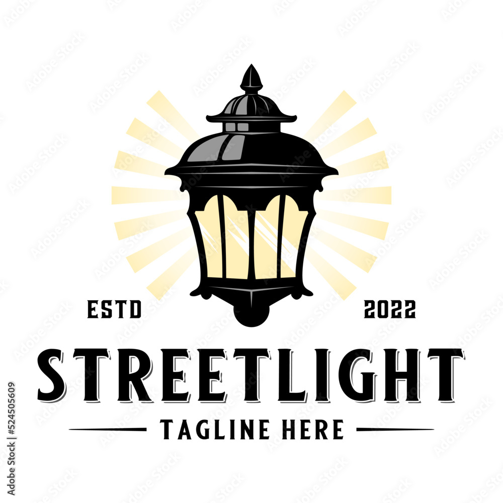 street light logo design. street lamp concept in vintage style. Stock ...