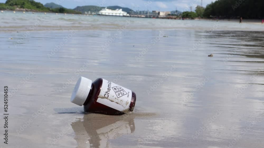 Chemical bottles from the lab were discarded on the beach and destroy ...