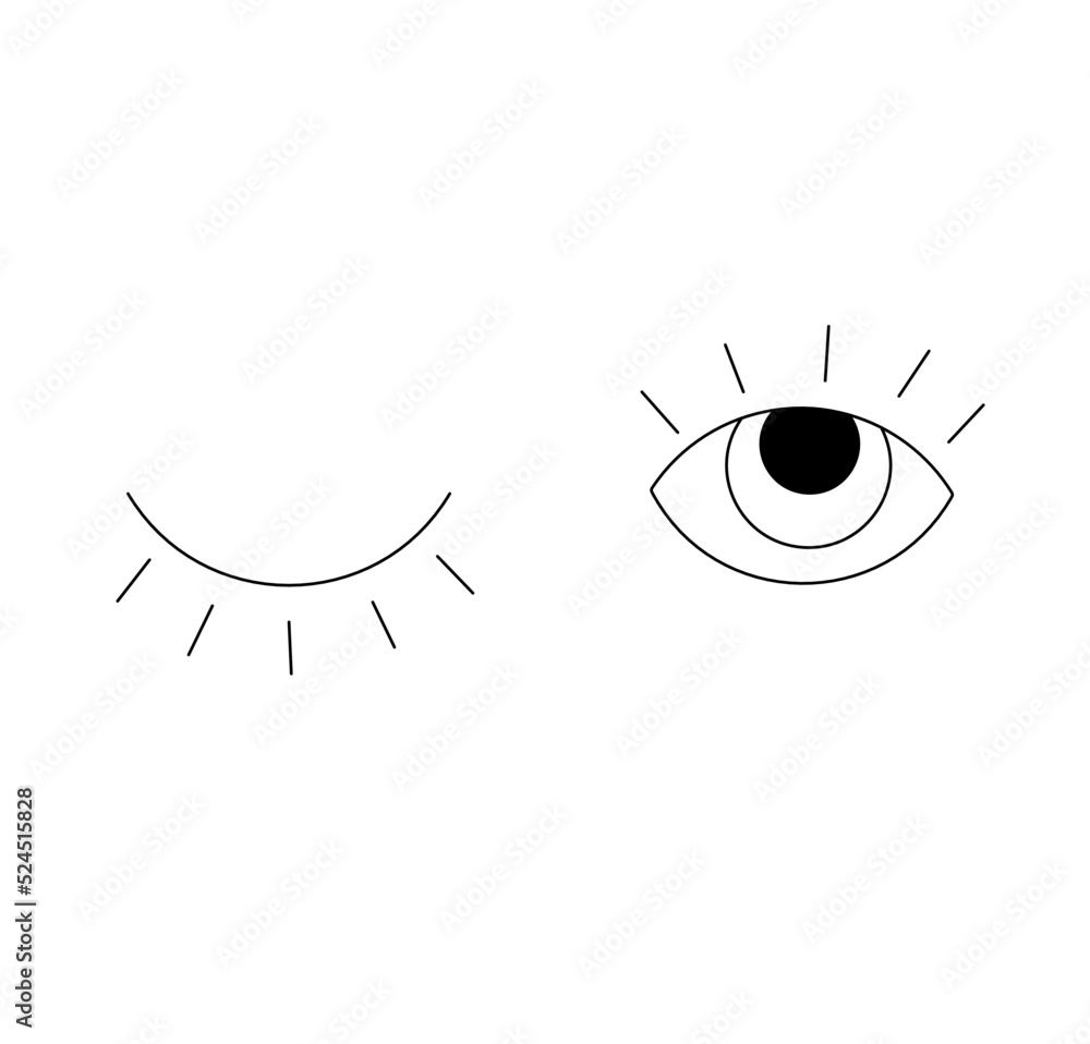 Vector isolated two eyes one open one closed colorless black and white ...