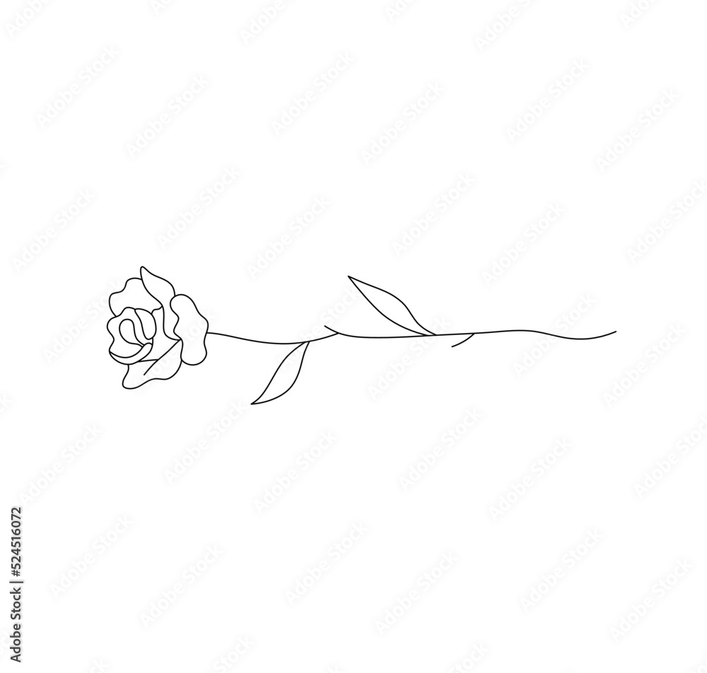 Vector isolated one horizontal rose with long stem colorless black and ...