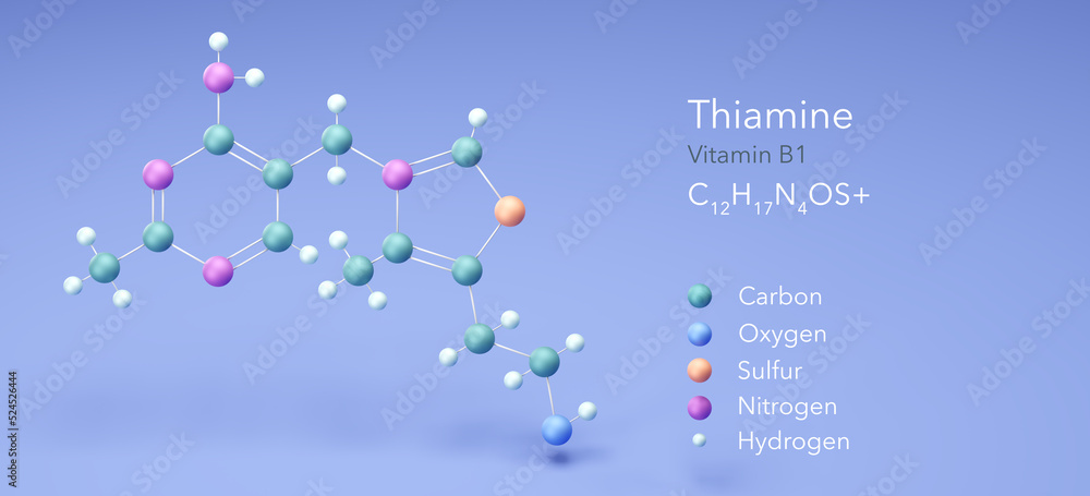 Póster thiamine, vitamin b1, molecular structures, 3d model, Structural Chemical Formul – Cuadro ...