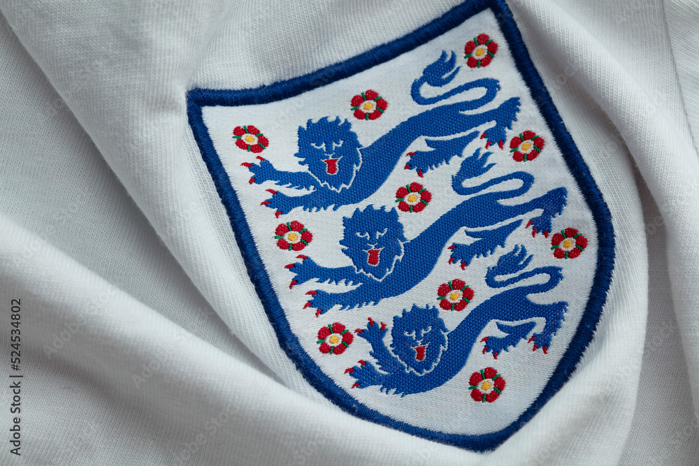 LONDON, UK - August 2022: Three lions national emblem badge on an ...