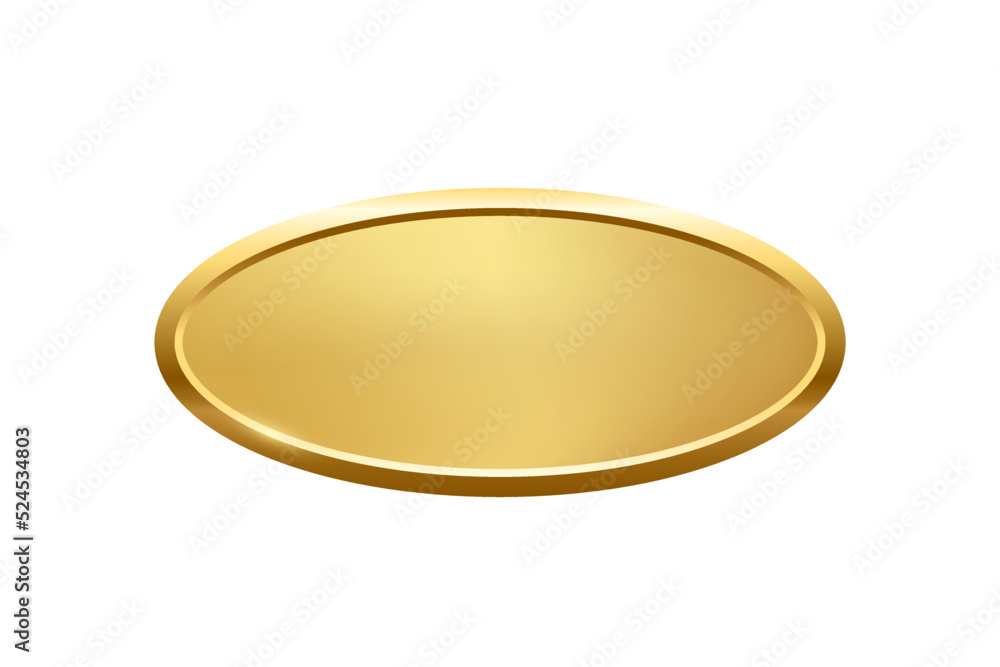 Gold ellipse button with frame vector illustration. 3d golden glossy ...