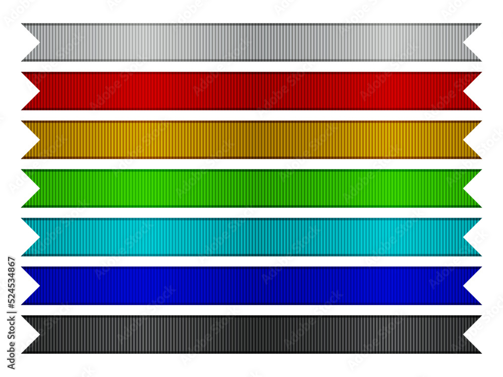 Ribbons set with grosgrain texture and different colors, 3d realistic ...