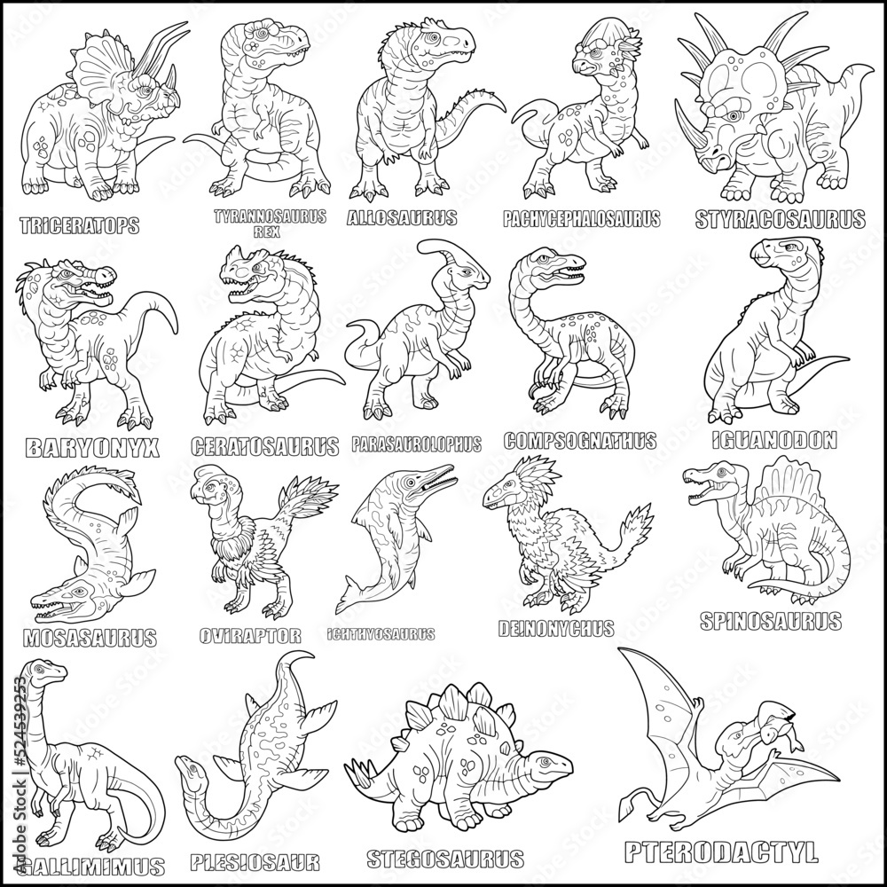 prehistoric dinosaurs, set of images, coloring book Stock Vector ...