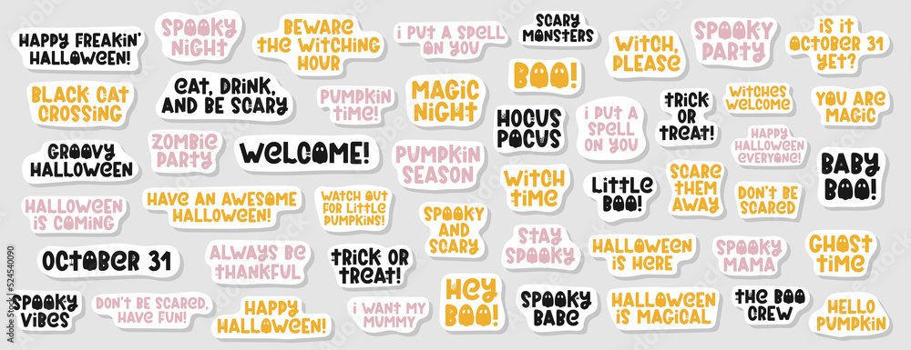 Huge set of Halloween stickers with cute sayings. Spooky and funny ...