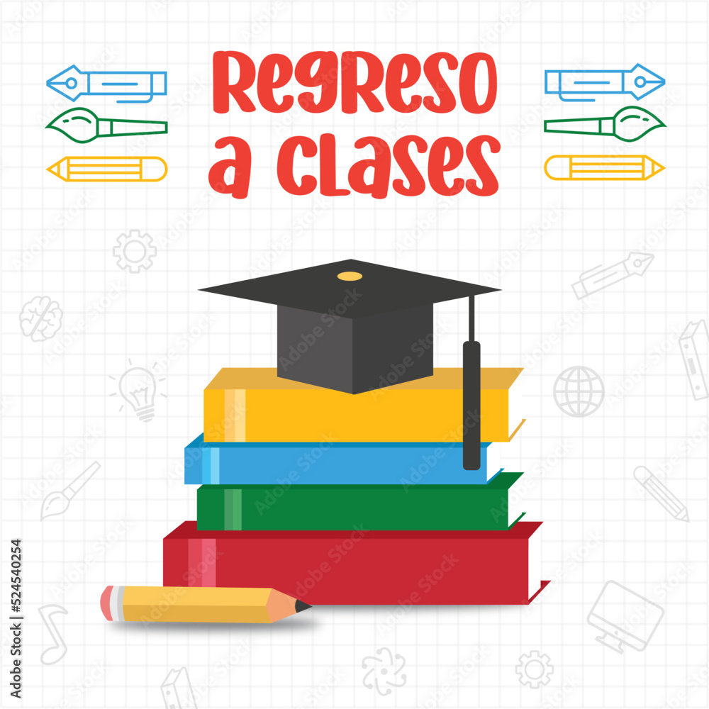 Vecteur Stock Regreso a clases, libros apilados con iconos escolares ...