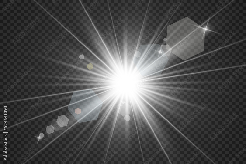 Special lens flash, light effect. The flash flashes rays and ...