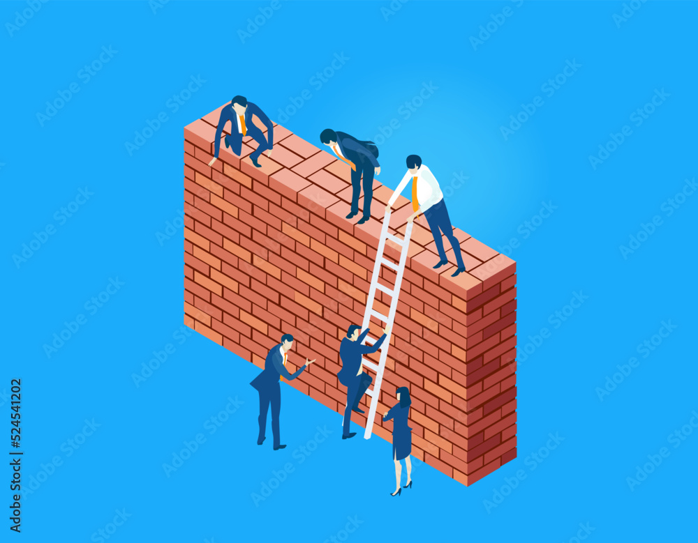 Isometric business concept environment, Business people climb on the ...