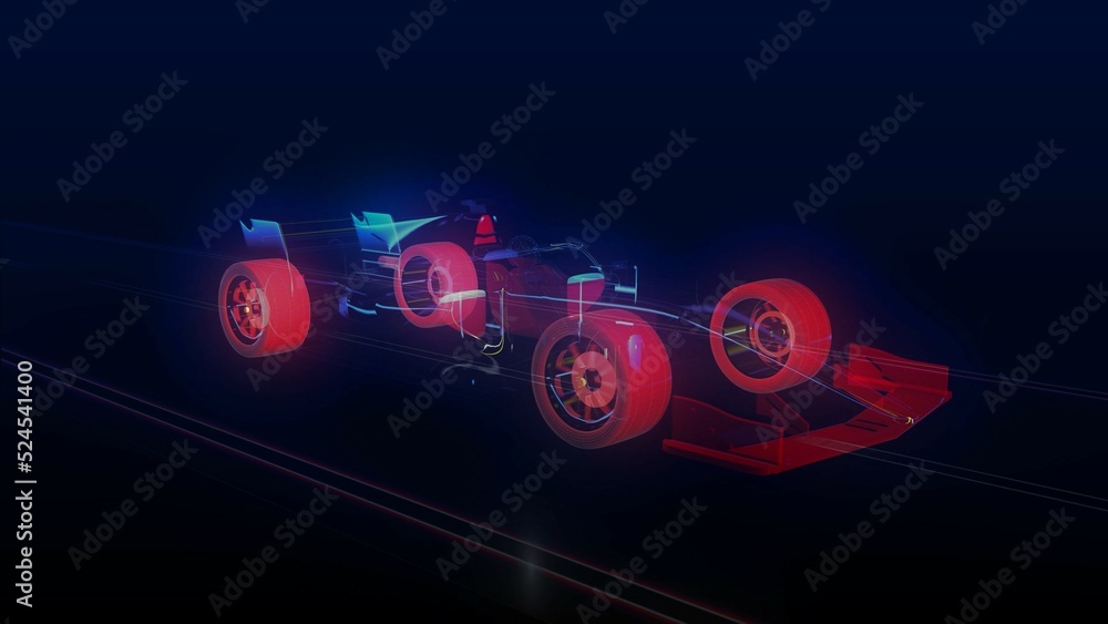 Formula 1 car outline driving fast on an infinite road. Racing car with ...