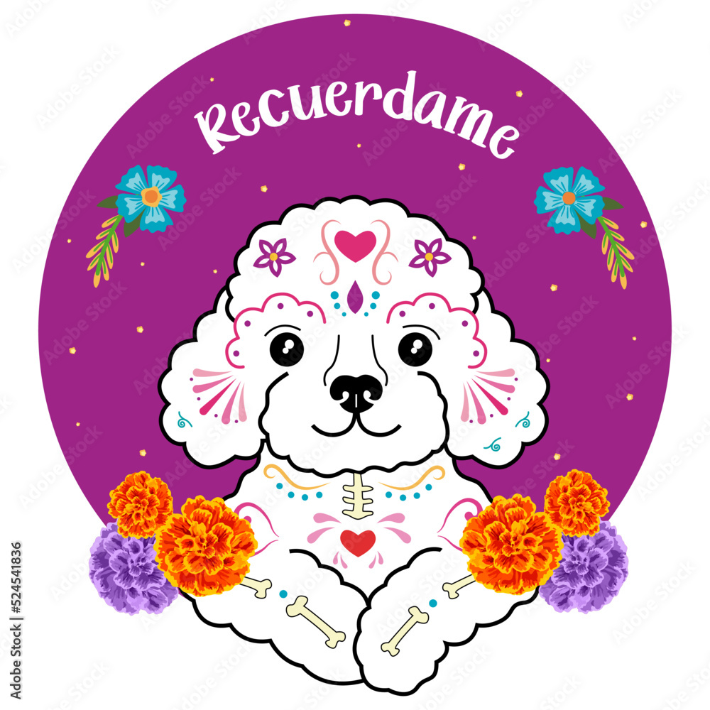 Calavera de un perro french french poodle para el día de muertos con ...