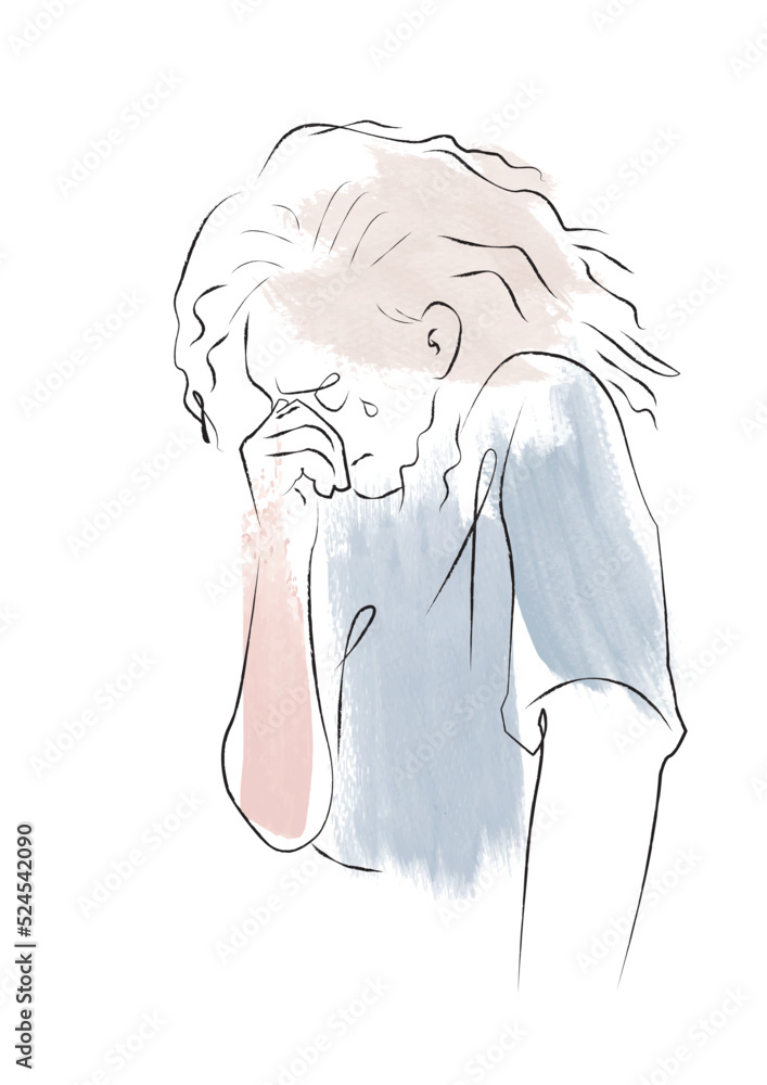 woman crying with hands on her face hand drawn design style minimal vector illustration painting ...