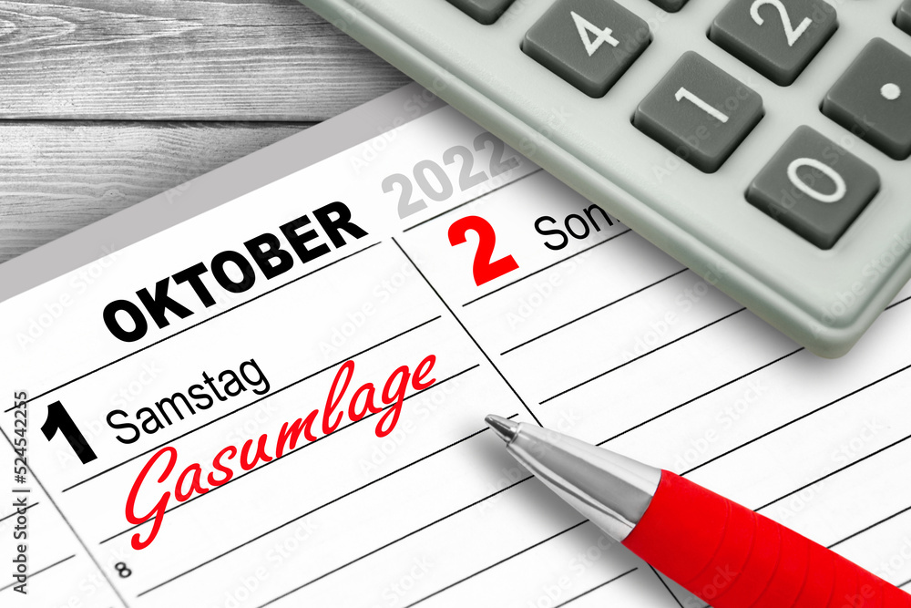 Deutscher Kalender Datum 1. Oktober 2022 Samstag Gasumlage mit Rechner ...