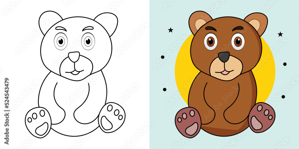 Hand-drawn outline brown bear illustration cartoon character vector ...
