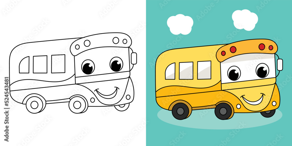 Hand-drawn outline vehicle cute bus illustration cartoon character ...
