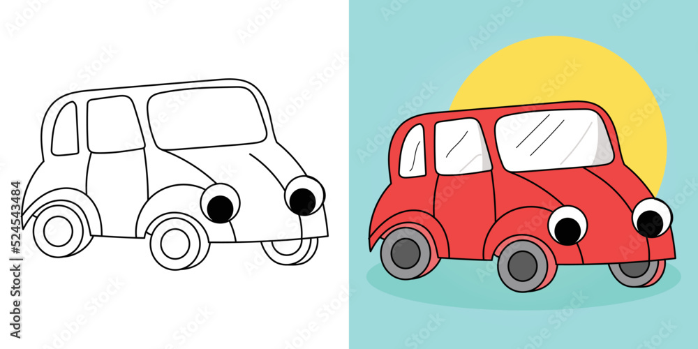 Hand-drawn outline vehicle cute car illustration cartoon character ...