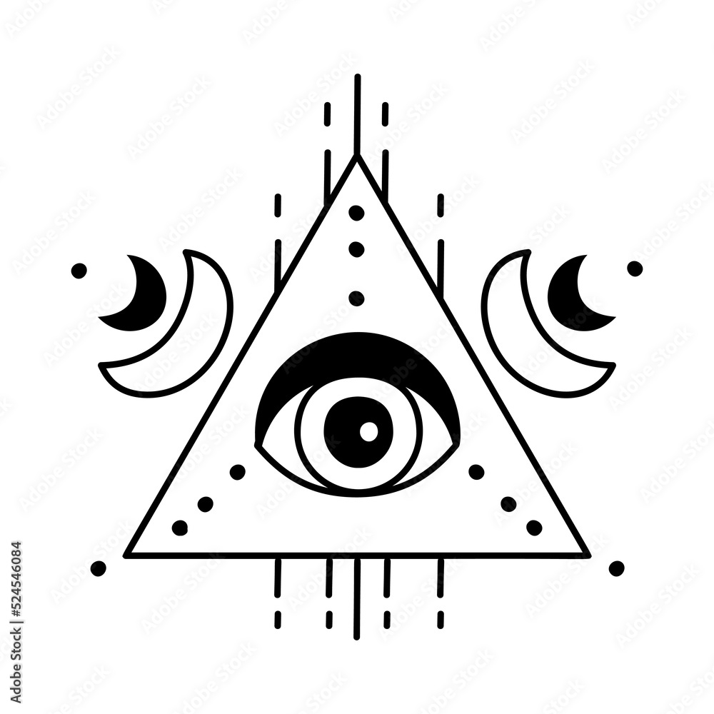 Evil doodle eye. Hand drawn witchcraft eye talisman, magical religion ...