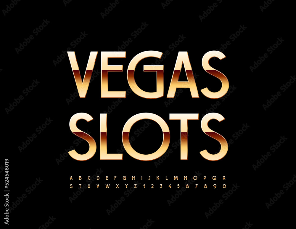Vector elegant banner Vegas Slots. Slim Gold Font. Luxury set of shiny ...