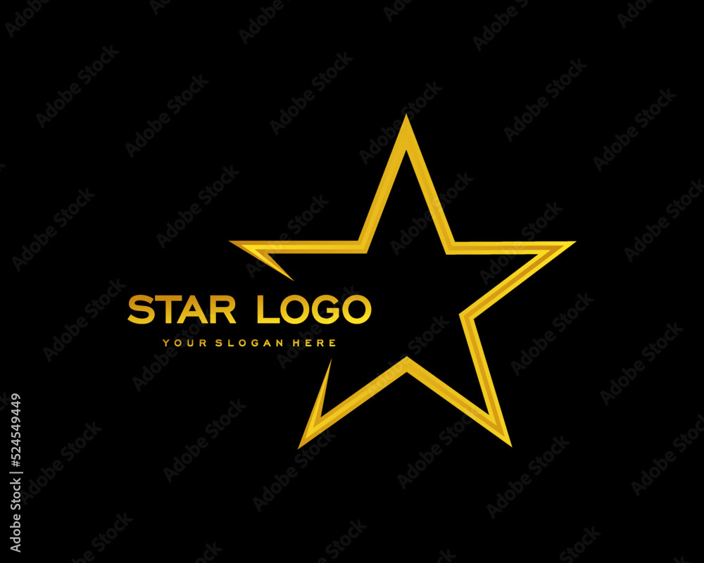 Golden star logo vector in elegant style with black background. Star ...