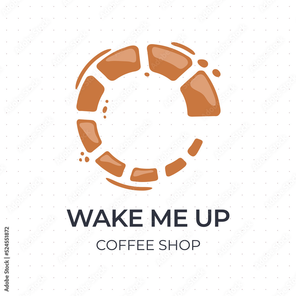 Coffee label, logo. Mug stain shaped like energy volume scale. Wake up ...