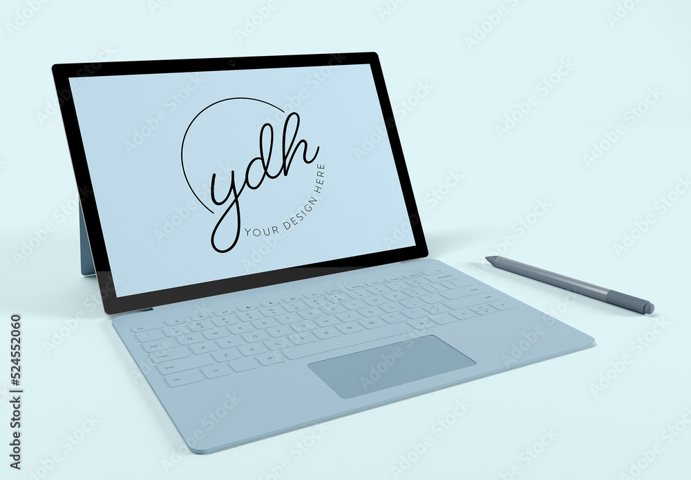 Tablet with Keyboard Case and Electronic Pen Mockup Stock Template ...