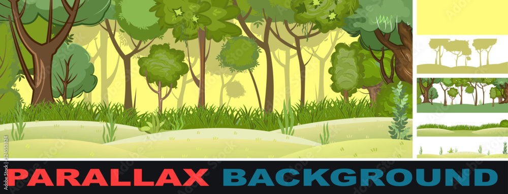 Summer forest landscape. Set parallax effect. Nature illustration ...