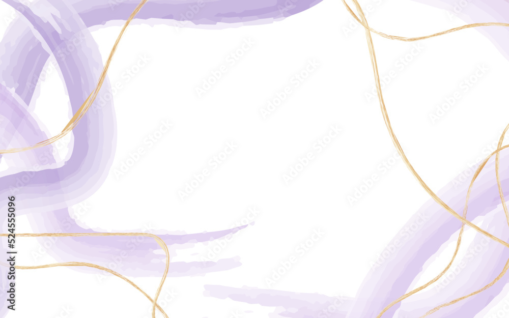 Lavender purple liquid watercolor background with gold stripes. Pastel ...