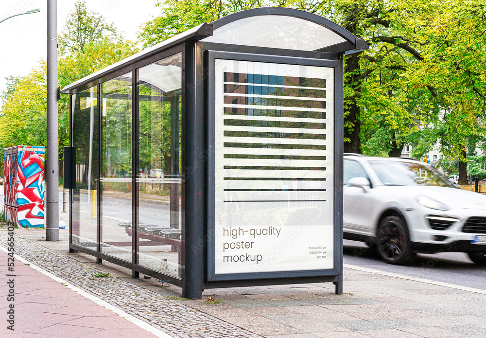 Bus Stop Outdoor Advertisement Poster Mockup Stock Template | Adobe Stock