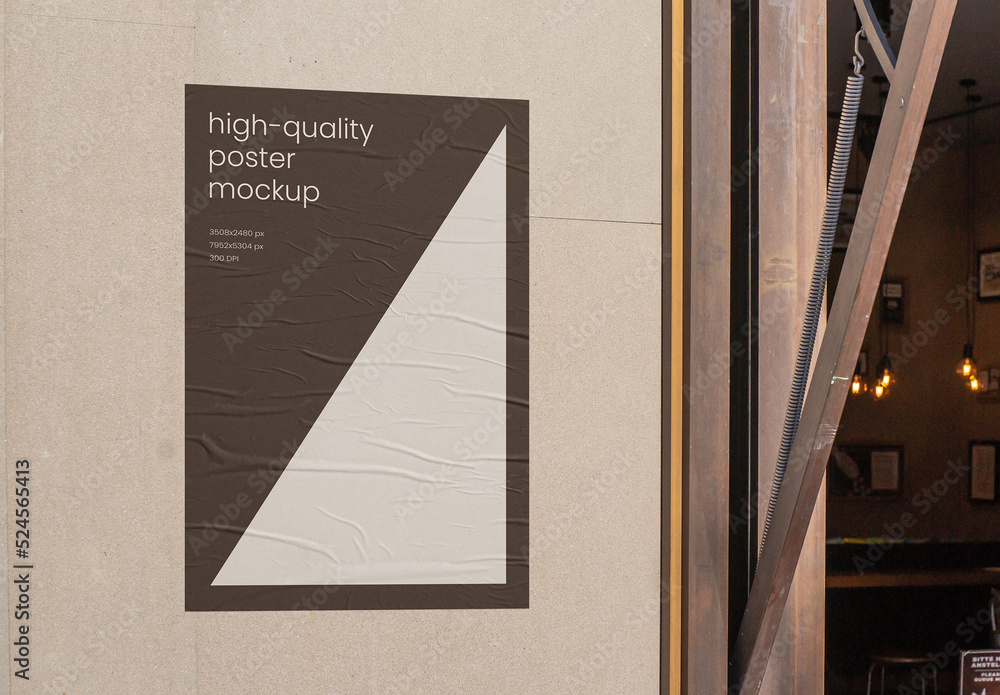 Glued Street Outdoor Entrance Poster Mockup Stock Template | Adobe Stock