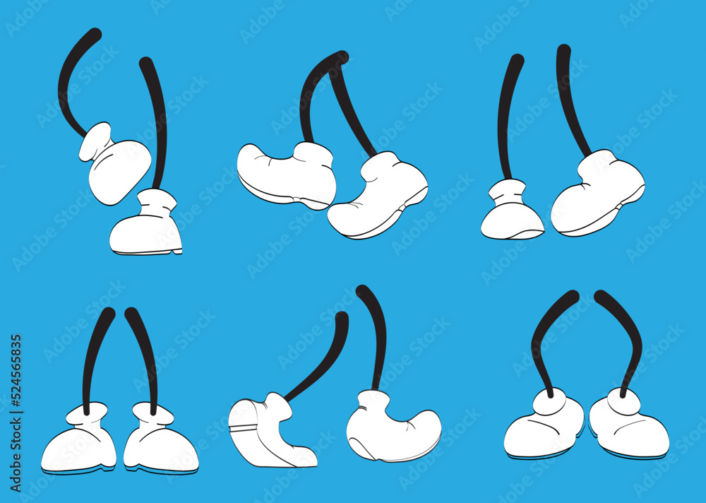 Vintage cartoon legs set vector. Cute animation feet in shoes. Funny ...