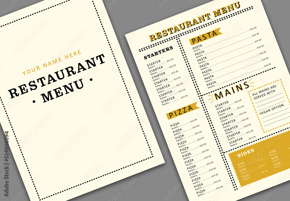 Gold and Black Menu Stock Template | Adobe Stock