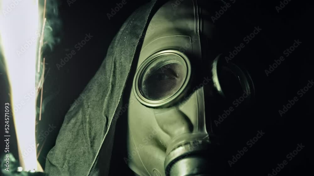Creepy gas mask with mysterious eyes. Extreme close up Stock ビデオ ...