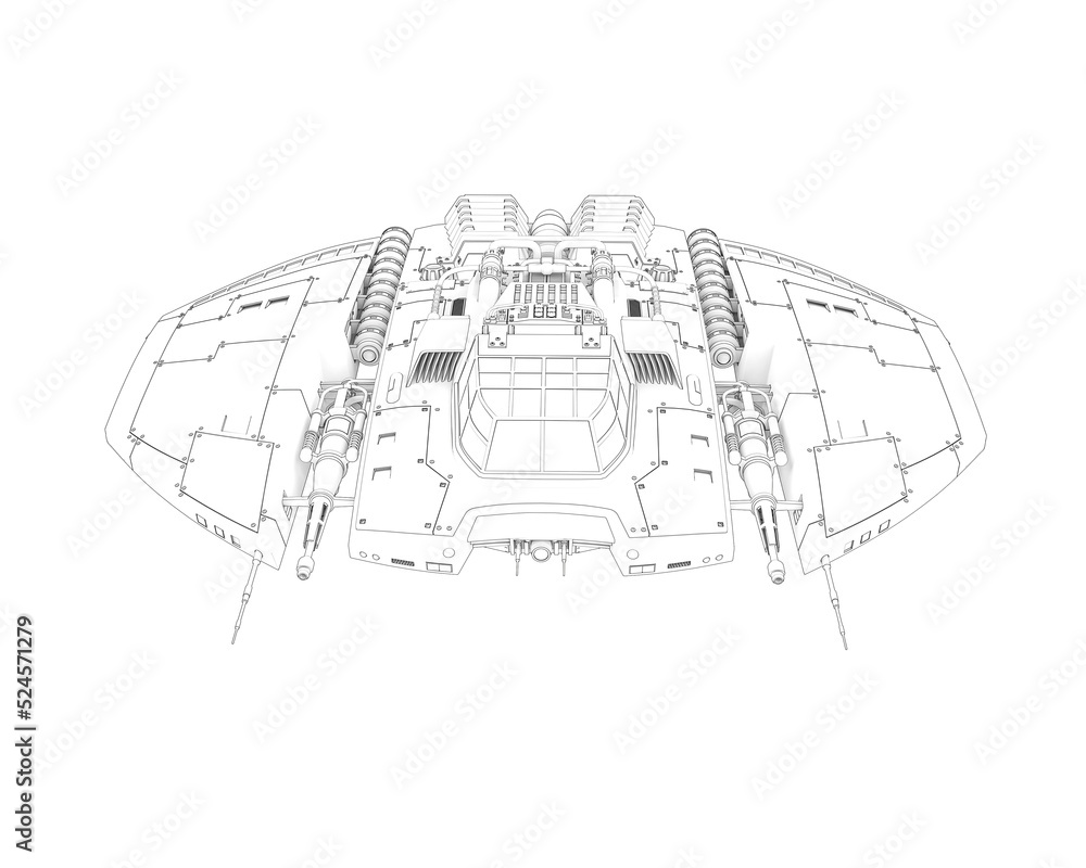 alien spaceship in outline way is floating on top bird eye view Stock ...