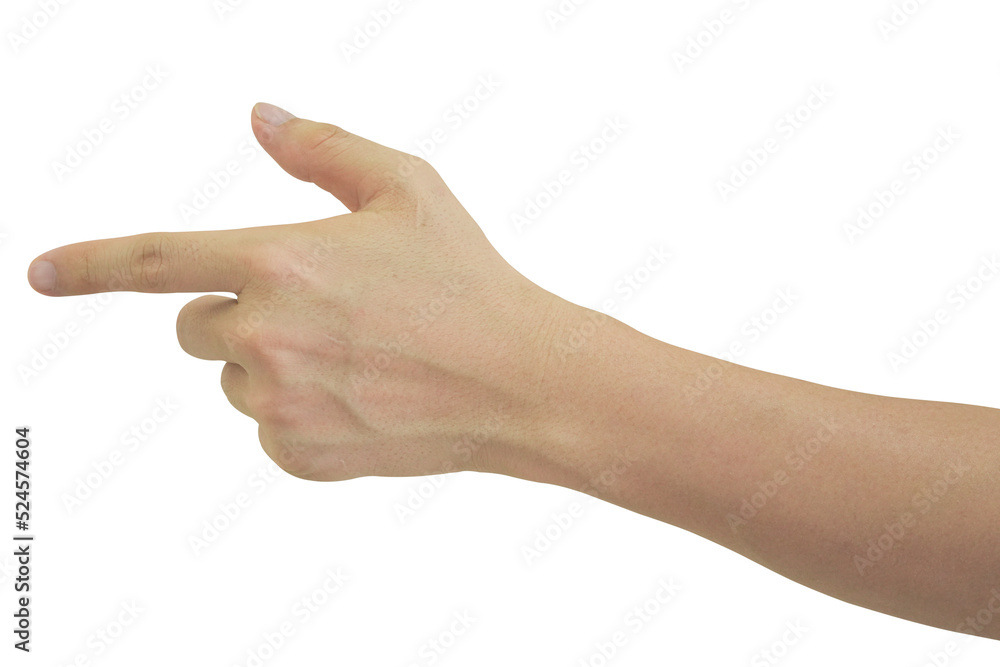 Man's hand pointing at something isolated on transparent background ...