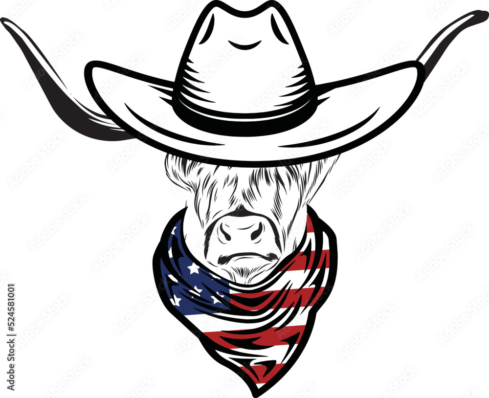Highlands Cow vector eps , Cow in Bandana, sunglasses, Fourth , 4th ...