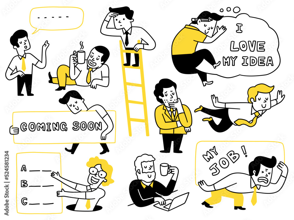 Cute character illustration of man in various poses and emotion ...