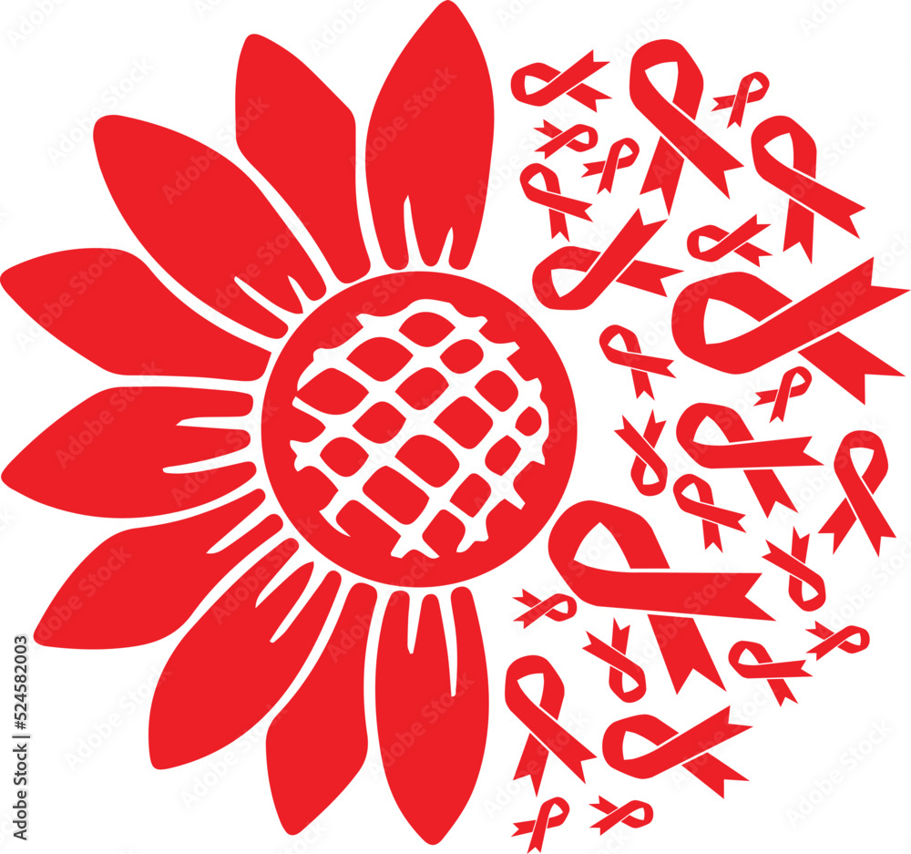 Sunflower HIV Aids Awareness Red Ribbon vector eps,HIV Aids Awareness ...