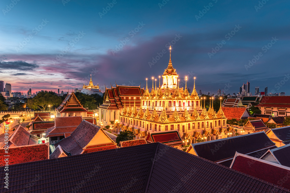 Golden metal castle illuminated, Wat Ratchanatdaram Woravihara, Loha ...