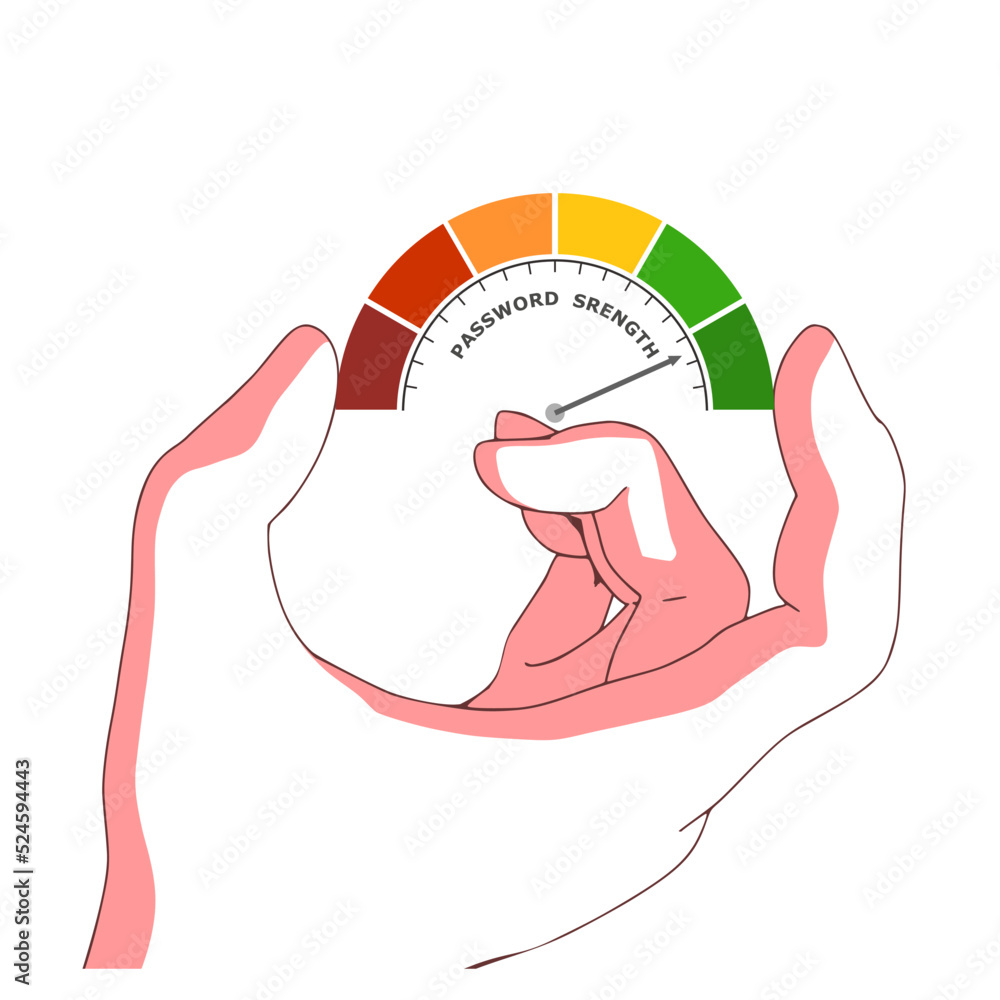 Hand holding abstract meter reading level of password strength. Color ...